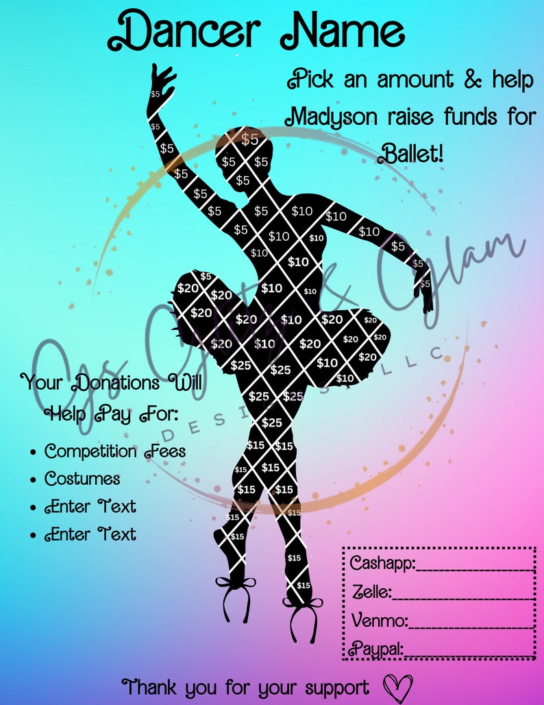 Ballet Dance Fundraiser Donation, Editable Canva Template Printable ...