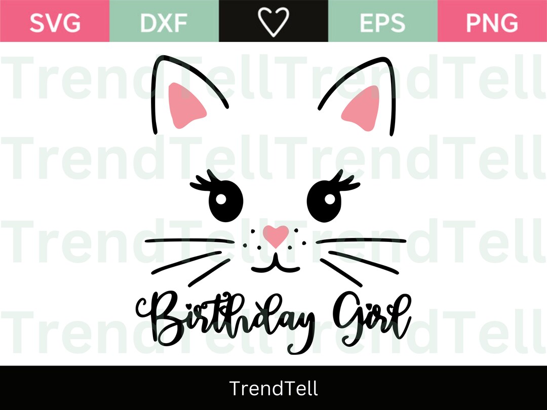 Kitty Cat Birthday Girl Svg, Png, Jpg ,dxf, Cat Face Svg, Birthday Girl ...