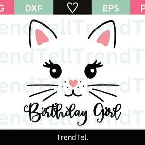 Kitty Cat Birthday Girl Svg, Png, Jpg ,dxf, Cat Face Svg, Birthday Girl ...
