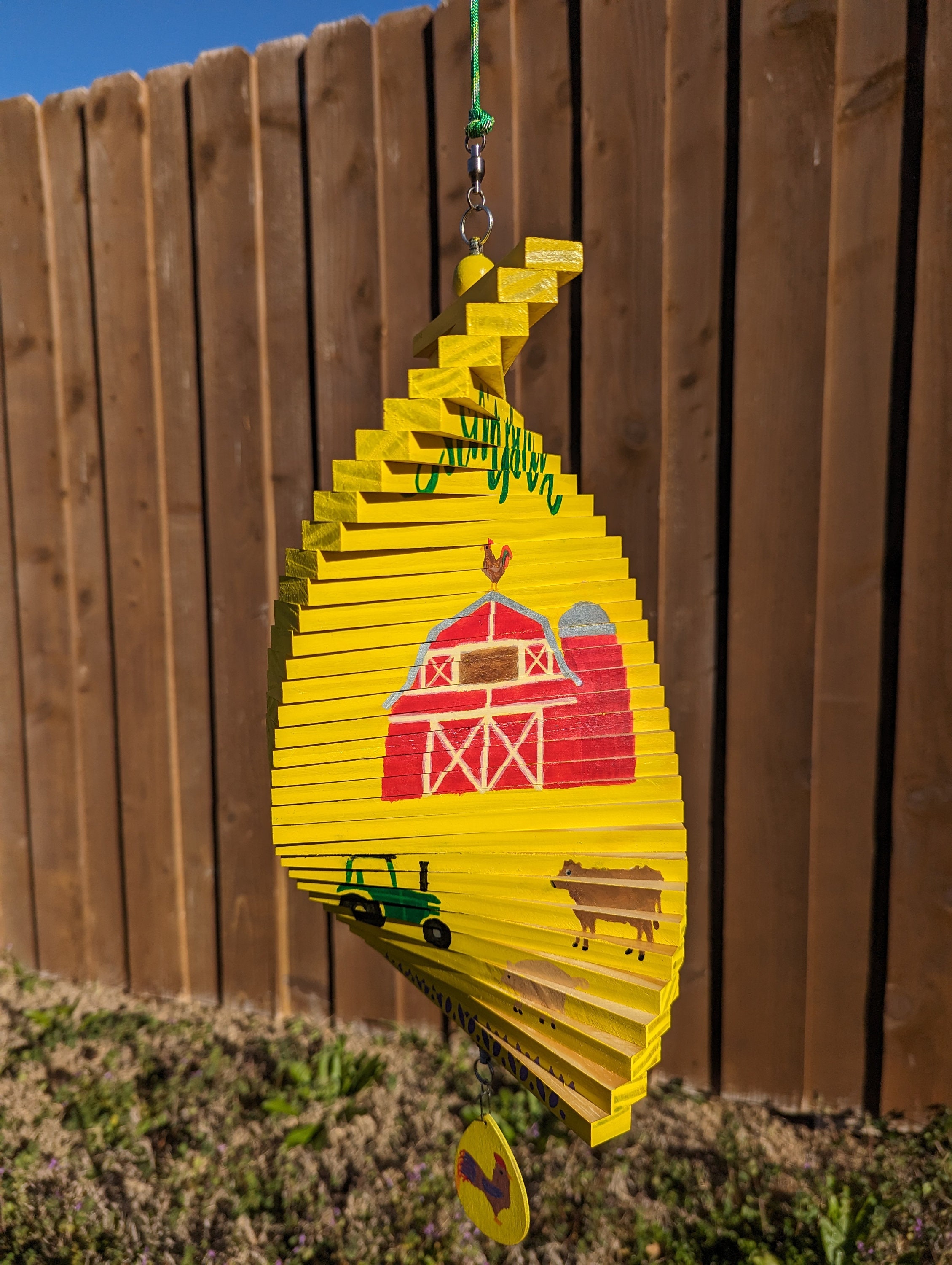 Farm Theme Wooden Spiral Wind Spinner Custom Design Handcrafted in 2023 ...