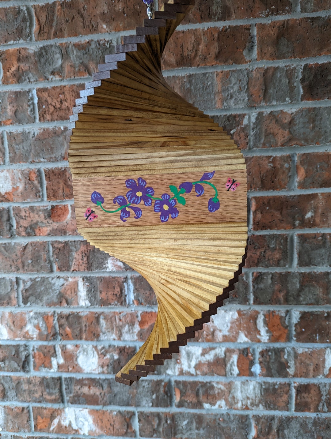 Purple Flowers Wood Spiral Wind Spinner, 13 1/2 High X 8 Wide, Custom ...