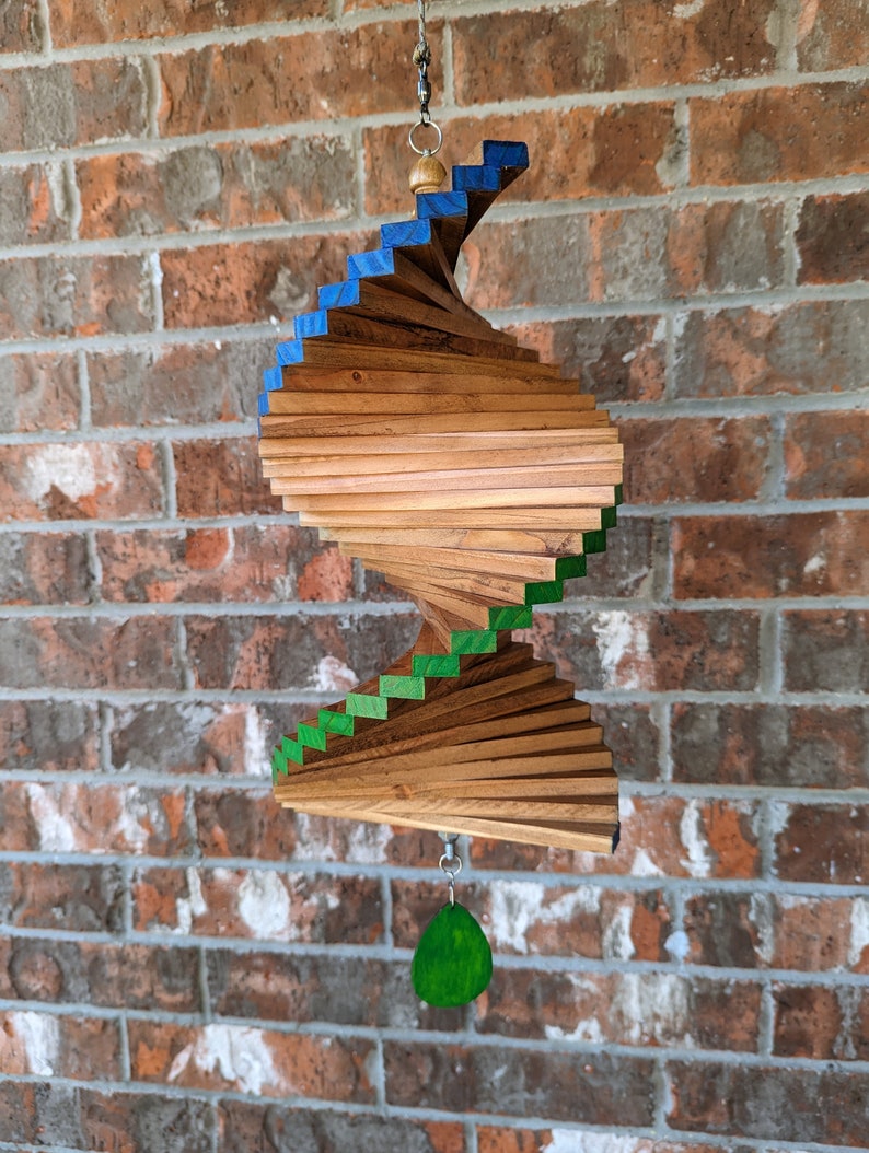 Wood Wind Spinner With Edges Painted Green and Blue, Cedar Wood Custom ...