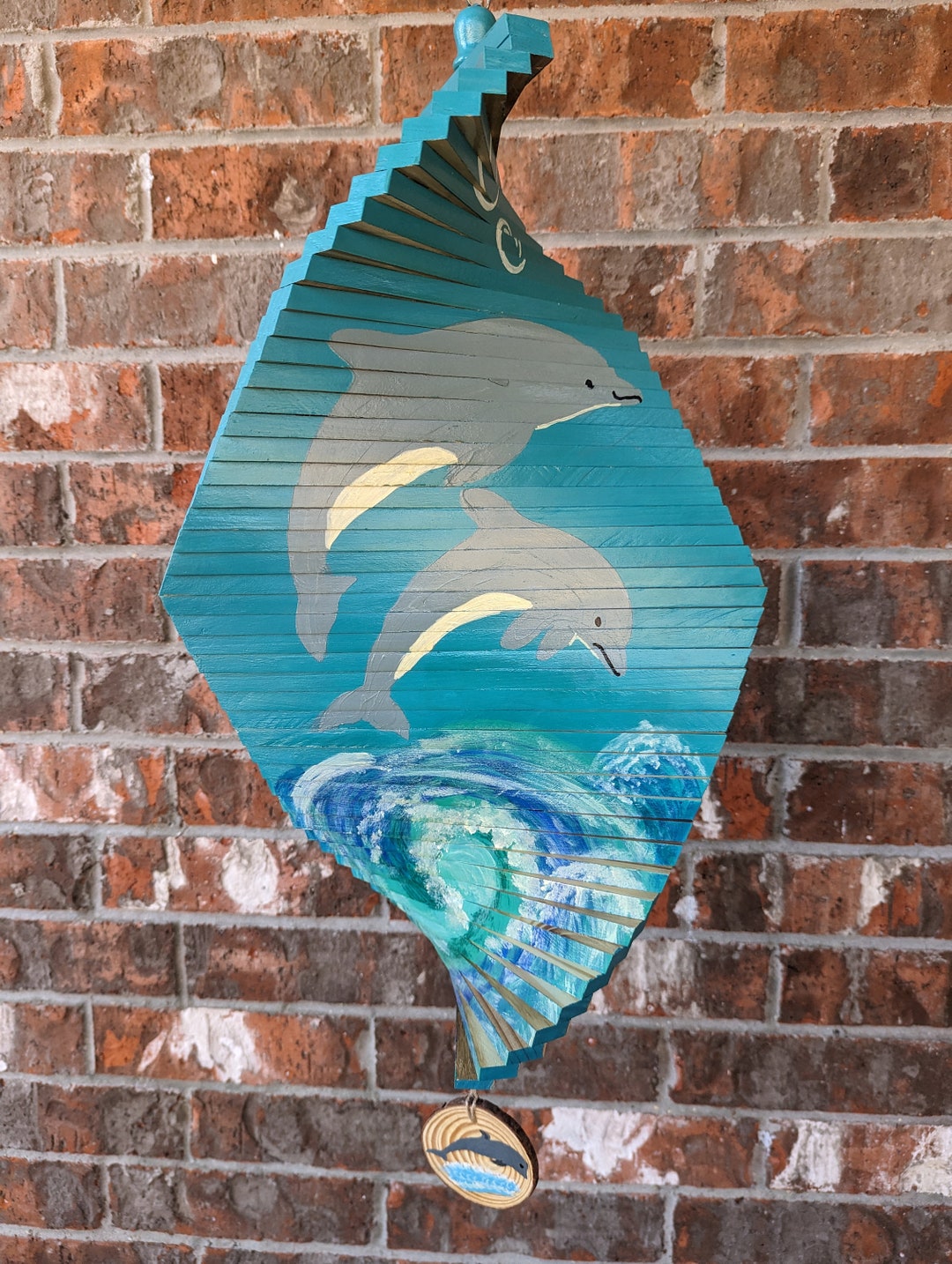 Dolphin Sea Theme Wooden Spiral Wind Spinner 19 High & 11 1/2 Wide ...