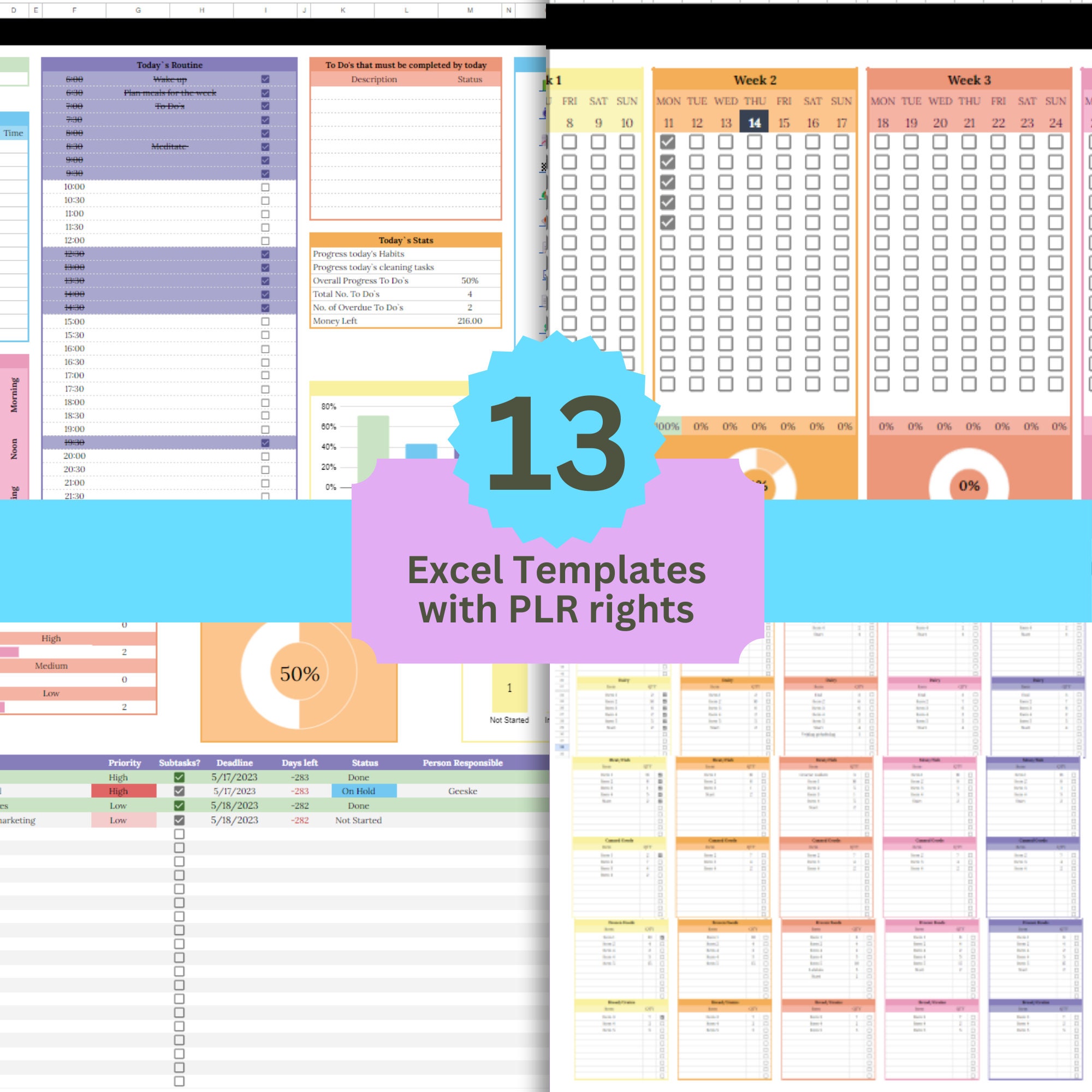PLR MRR Excel Template Bundle With Budget Planner Spreadsheet, Weekly ...