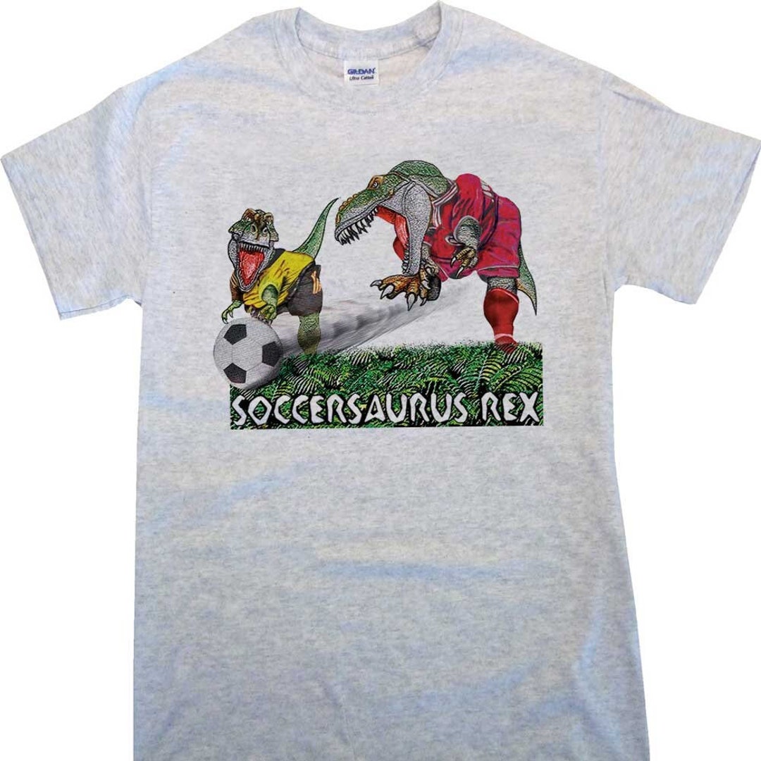 Soccersaurus Rex, Soccer Playing T-rex Dinosaurs, Playin Soccer in Red ...