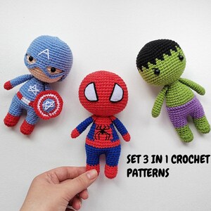 Crochet Set 3 in 1 Patterns Superheroes, English Pdf Files, 15 Cm Dolls ...