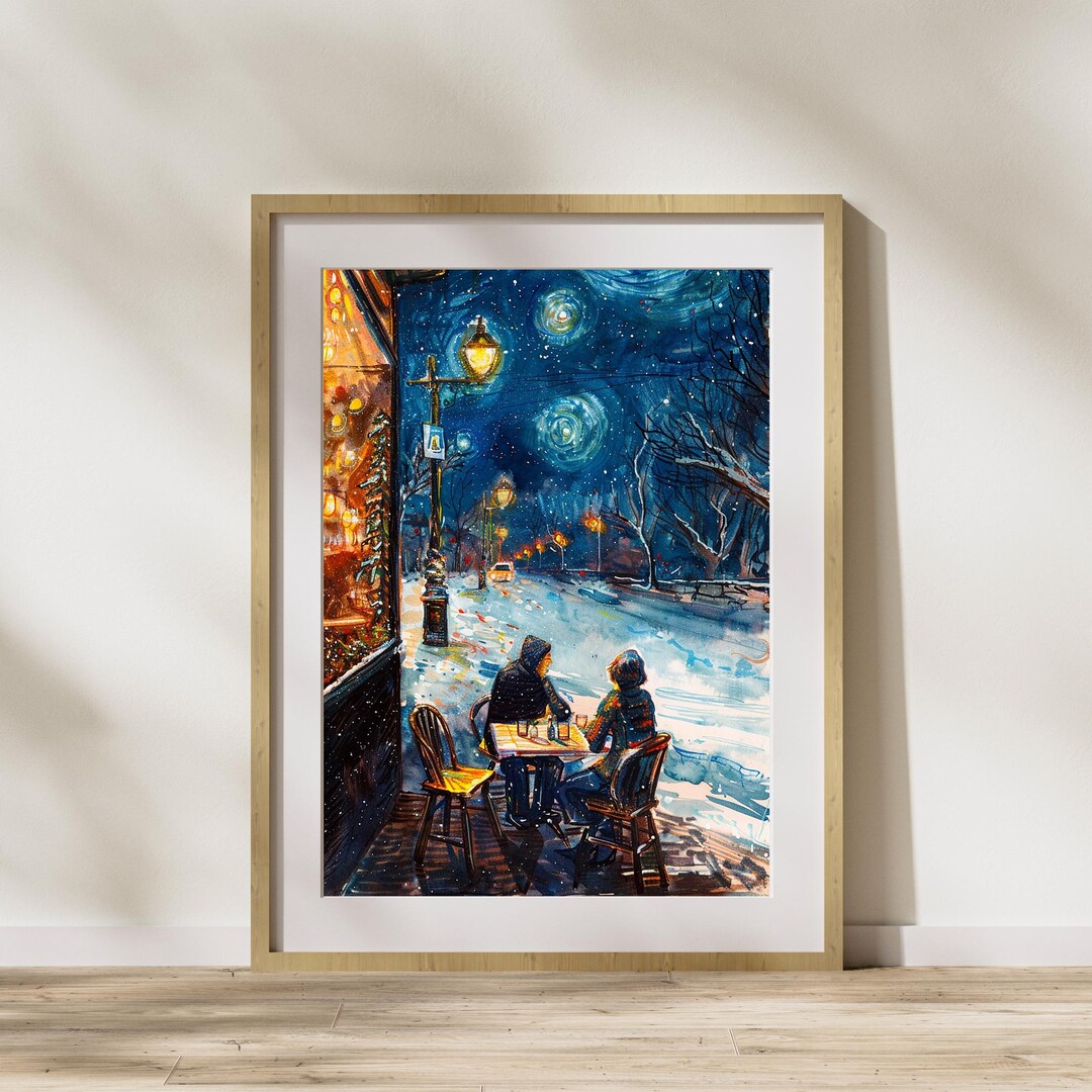 Snowfall on the Terrace Hopper & Van Gogh-inspired Art Printable Home ...