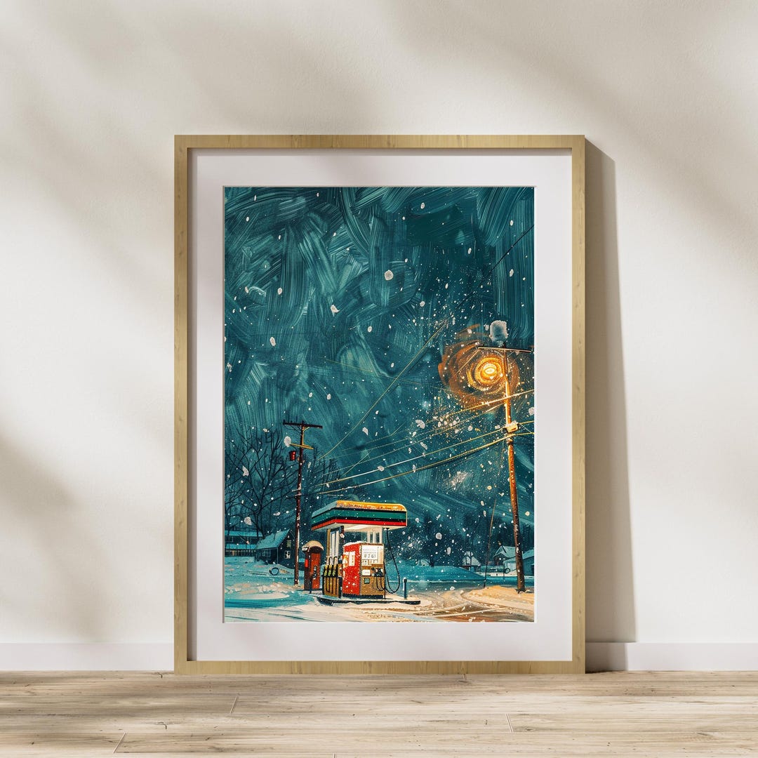 The Snowy Gas Station Hopper & Van Gogh-inspired Art Printable Wall ...