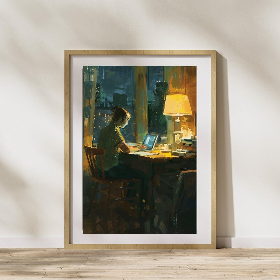 Woman Working From Home Hopper-inspired 21st Century Moments Printable ...