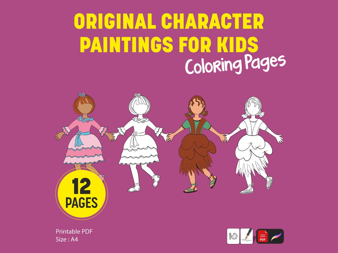 12 Orginal Character Paintings for Kids, Printable Coloring Pages for ...