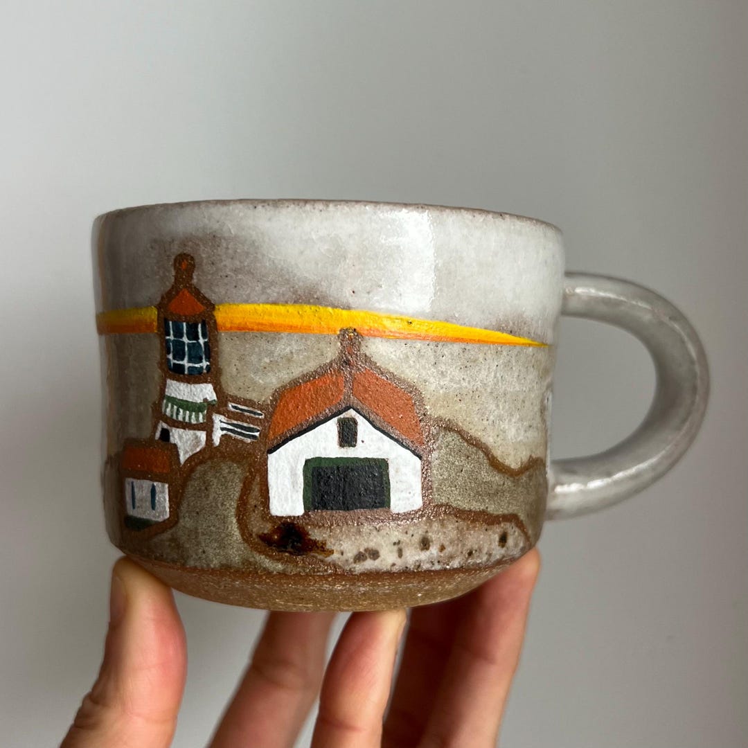 8oz Hand Thrown, Hand Painted, Lighthouse at Inverness Point Reyes ...