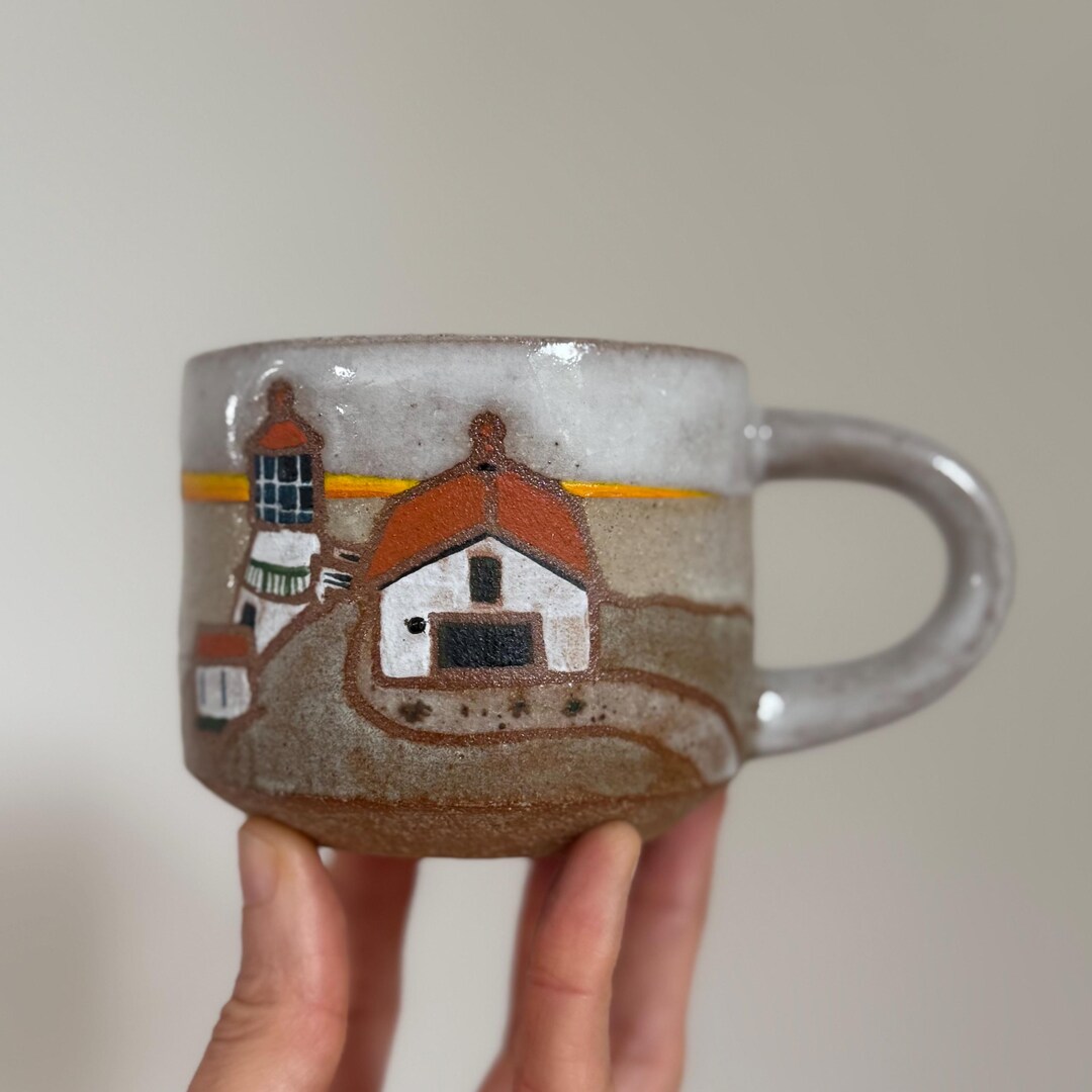 8oz Hand Thrown, Hand Painted, Lighthouse at Inverness Point Reyes ...