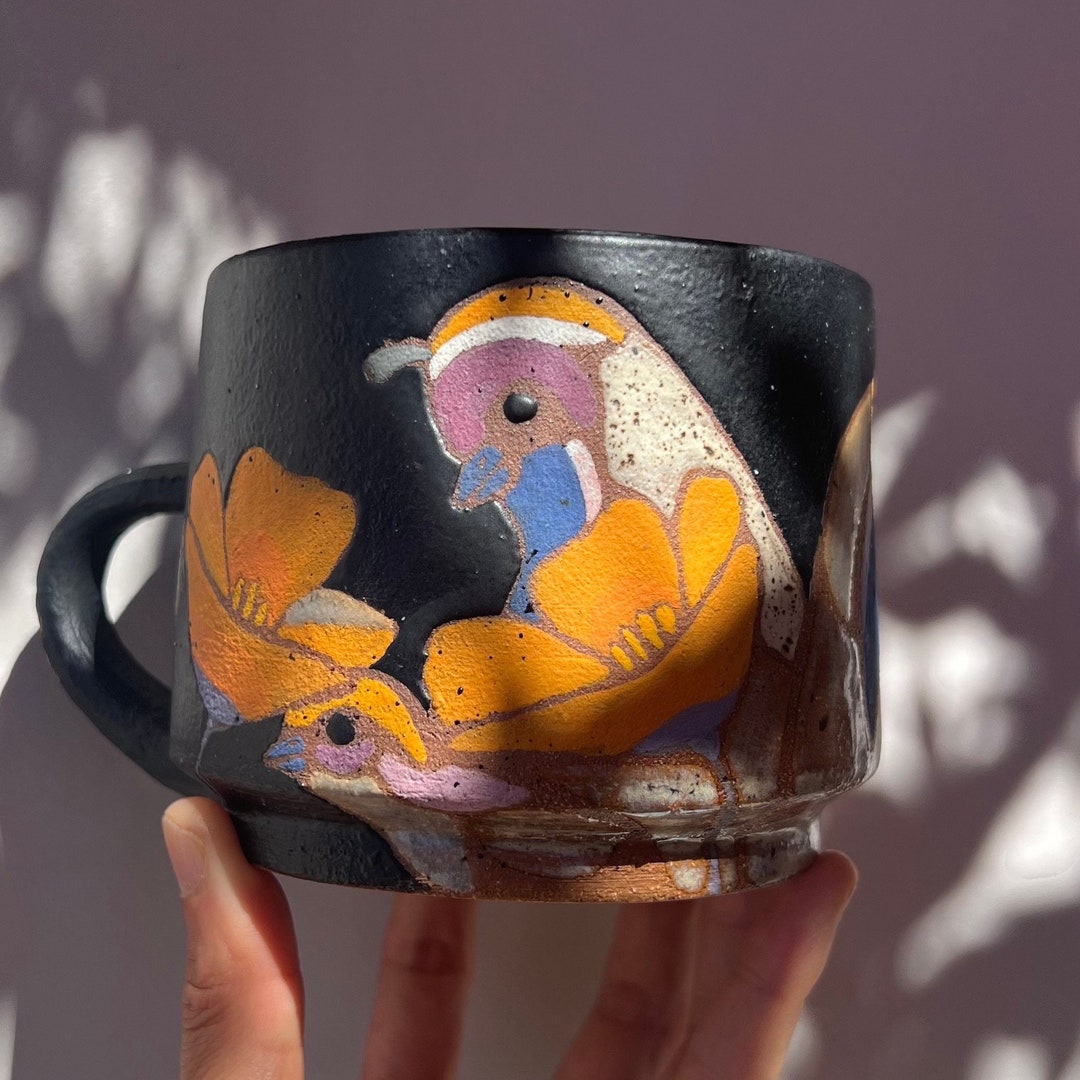 16oz Hand Thrown, Hand Painted, Five Quail Family and California ...