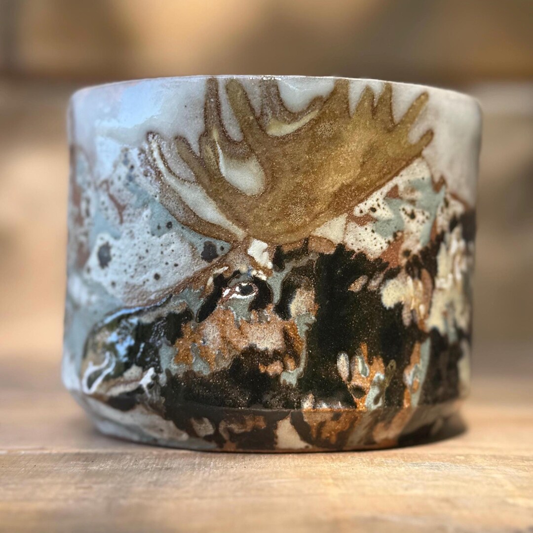 Moose in Grand Tetons Wyoming Hand Painted, Hand Thrown Stoneware Mug ...