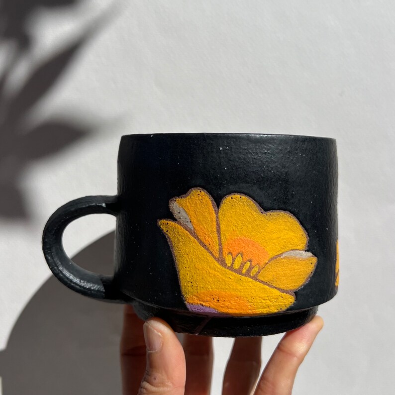 13oz Hand Thrown, Hand Painted, California Poppy Mug Ceramic Pottery ...