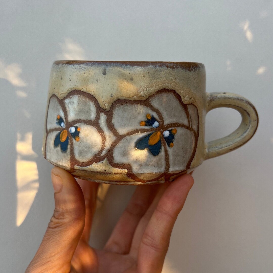 8oz Hand Thrown, Hand Painted, Floral Blush Pink Viola Mug | Ceramic ...