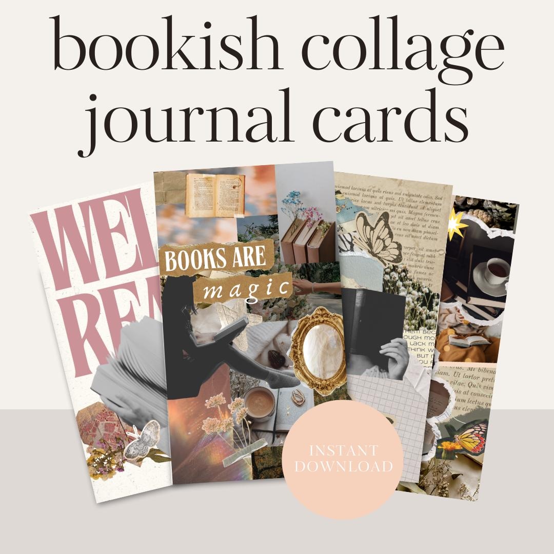Printable Journal Cards, Bookish Collage Journal Cards, Planner Cards ...