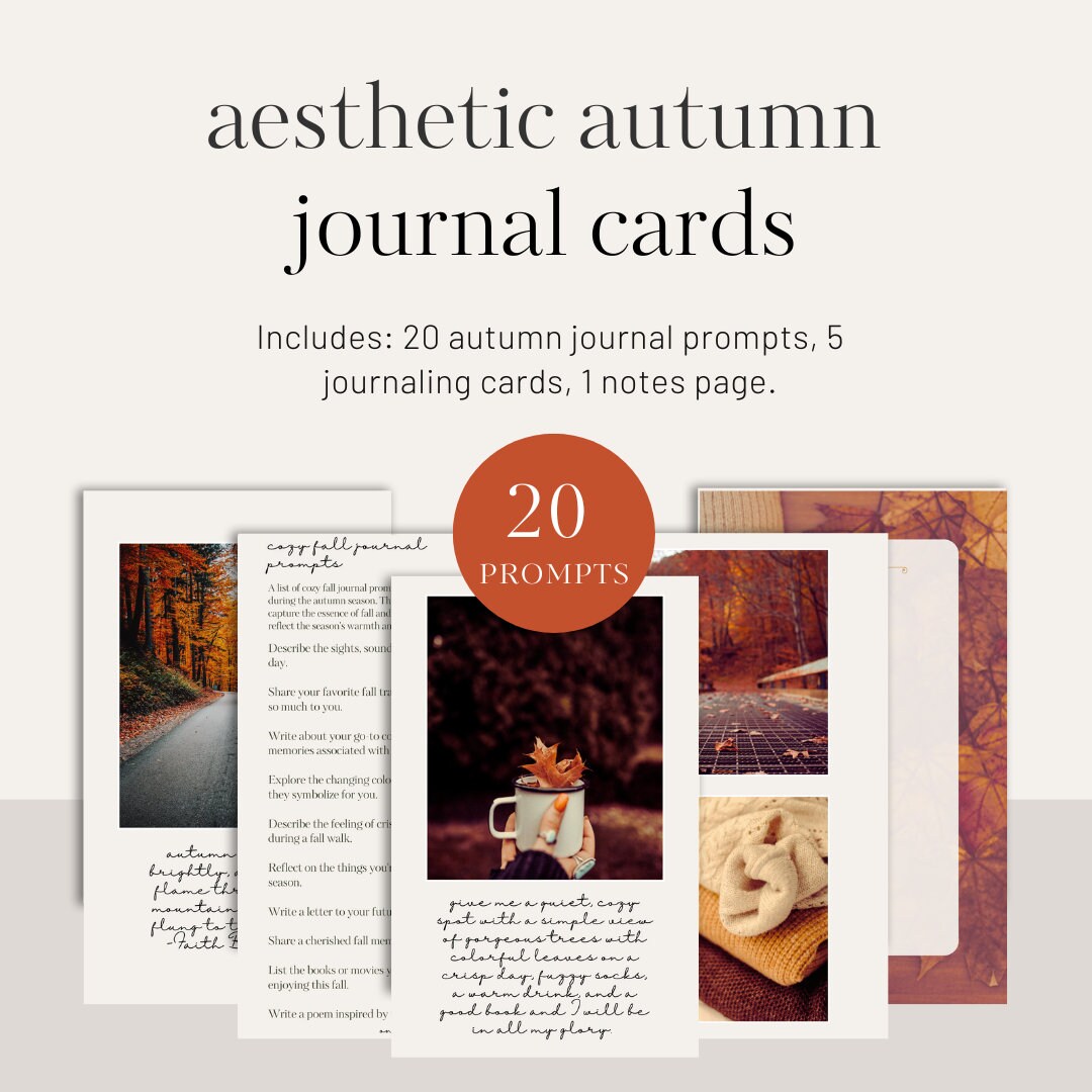 Printable Journal Cards, Aesthetic Cozy Autumn Journal Card Set With 20 ...
