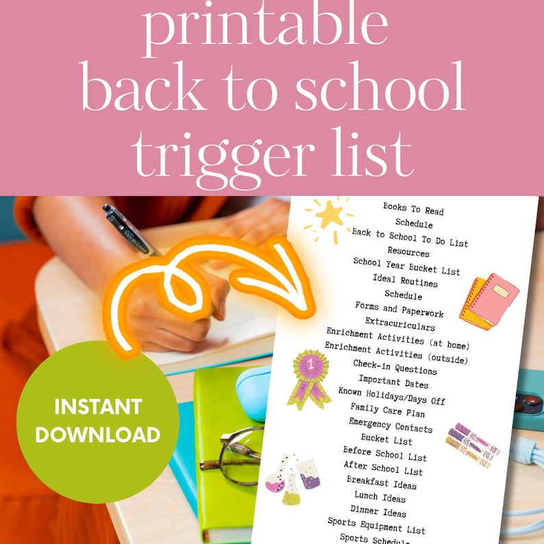 Back to School Trigger List Printable Journal Card, Journal Prompts ...