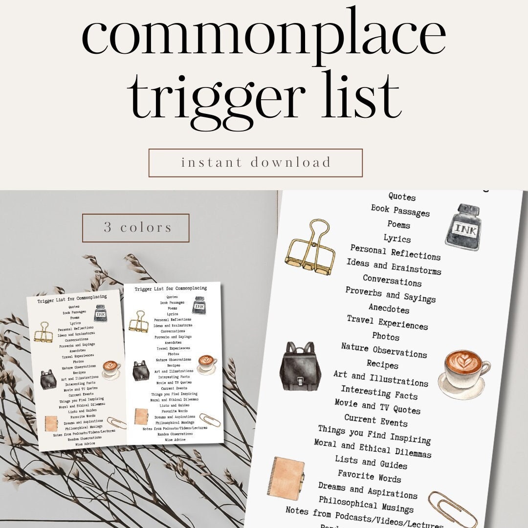 Commonplace Book Trigger List Printable Journal Card, Journal Prompts ...
