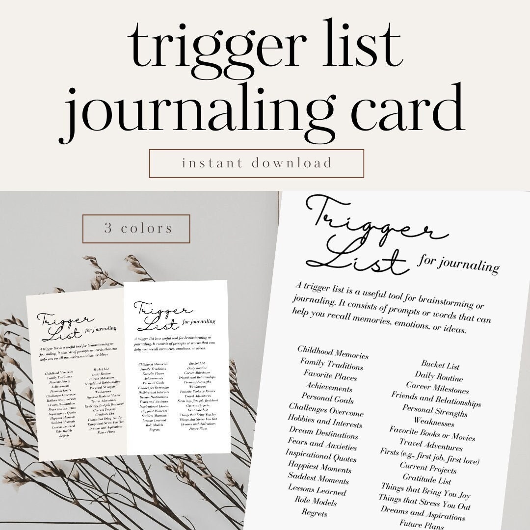 Printable Journal Prompt Trigger List, Trigger List for Journals ...