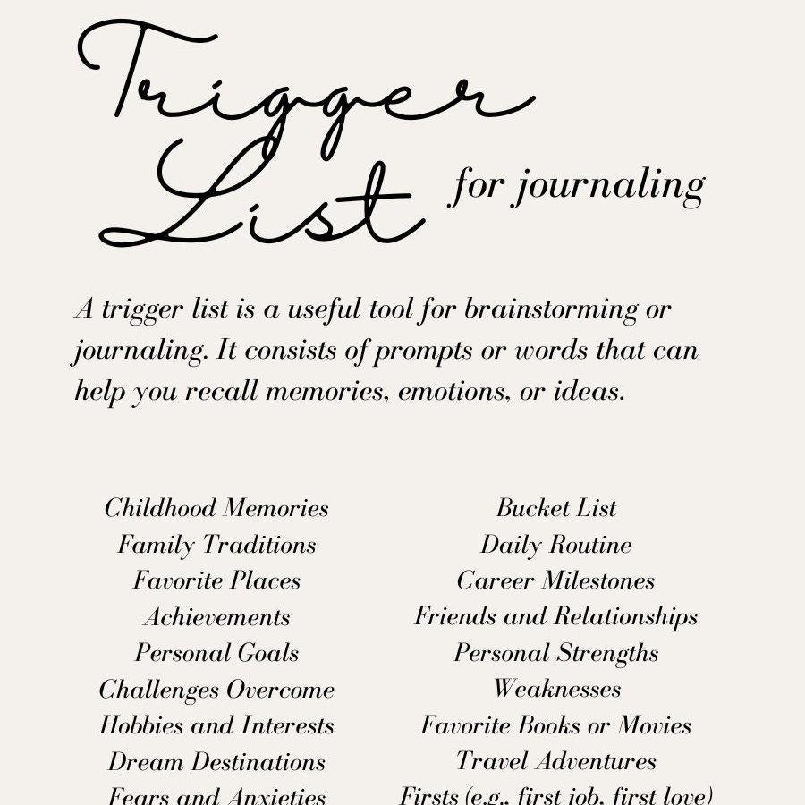 Printable Journal Prompt Trigger List, Trigger List for Journals ...