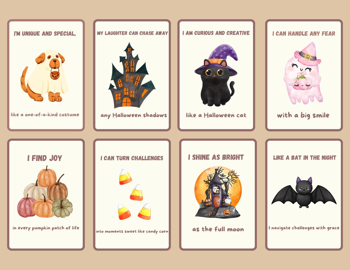 16 Printable Halloween Affirmation Cards for Kids | Positive Halloween ...