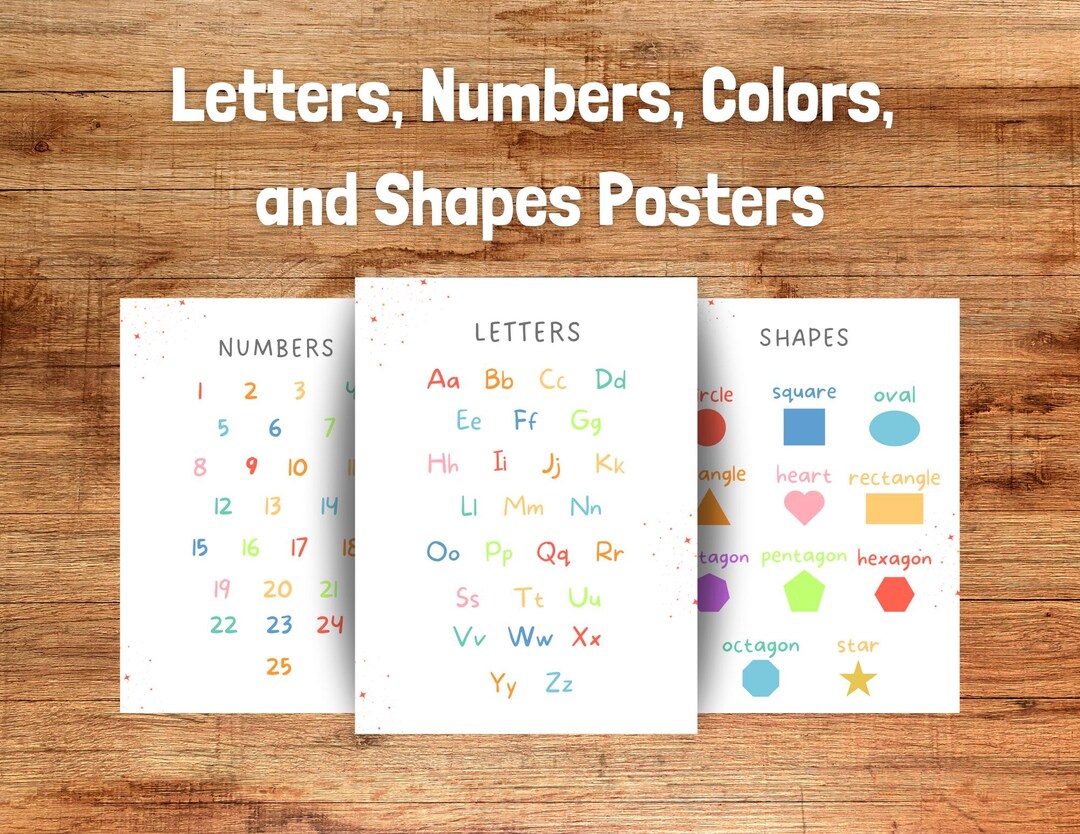 Printable Kids Learning Posters Bundle - Numbers, Letters, Shapes and ...