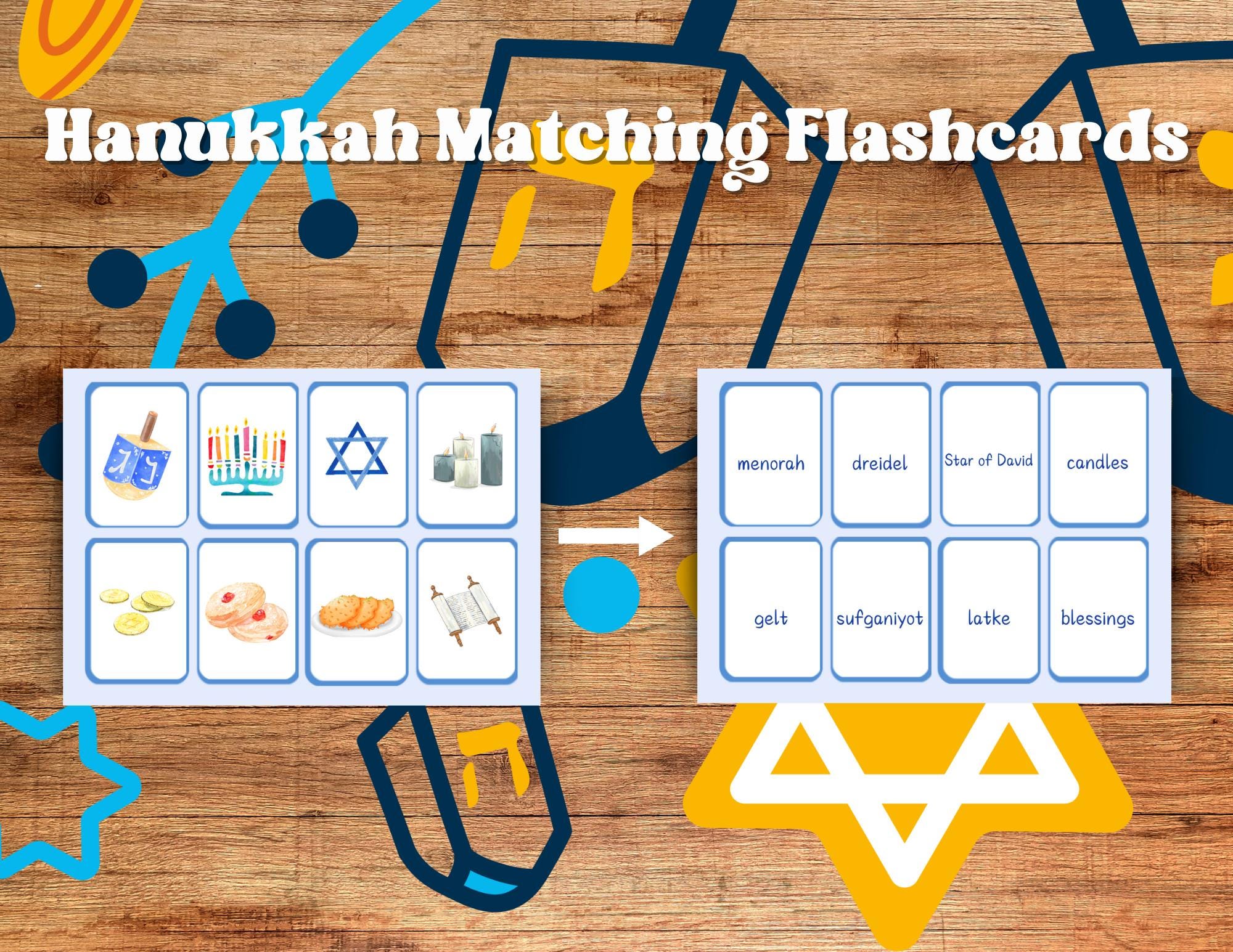 Hanukkah Matching Cards | Printable Kids Memory Game | Hanukkah Party ...