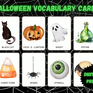 16 Printable Halloween Vocabulary Cards for Kids Children's Spooky ...