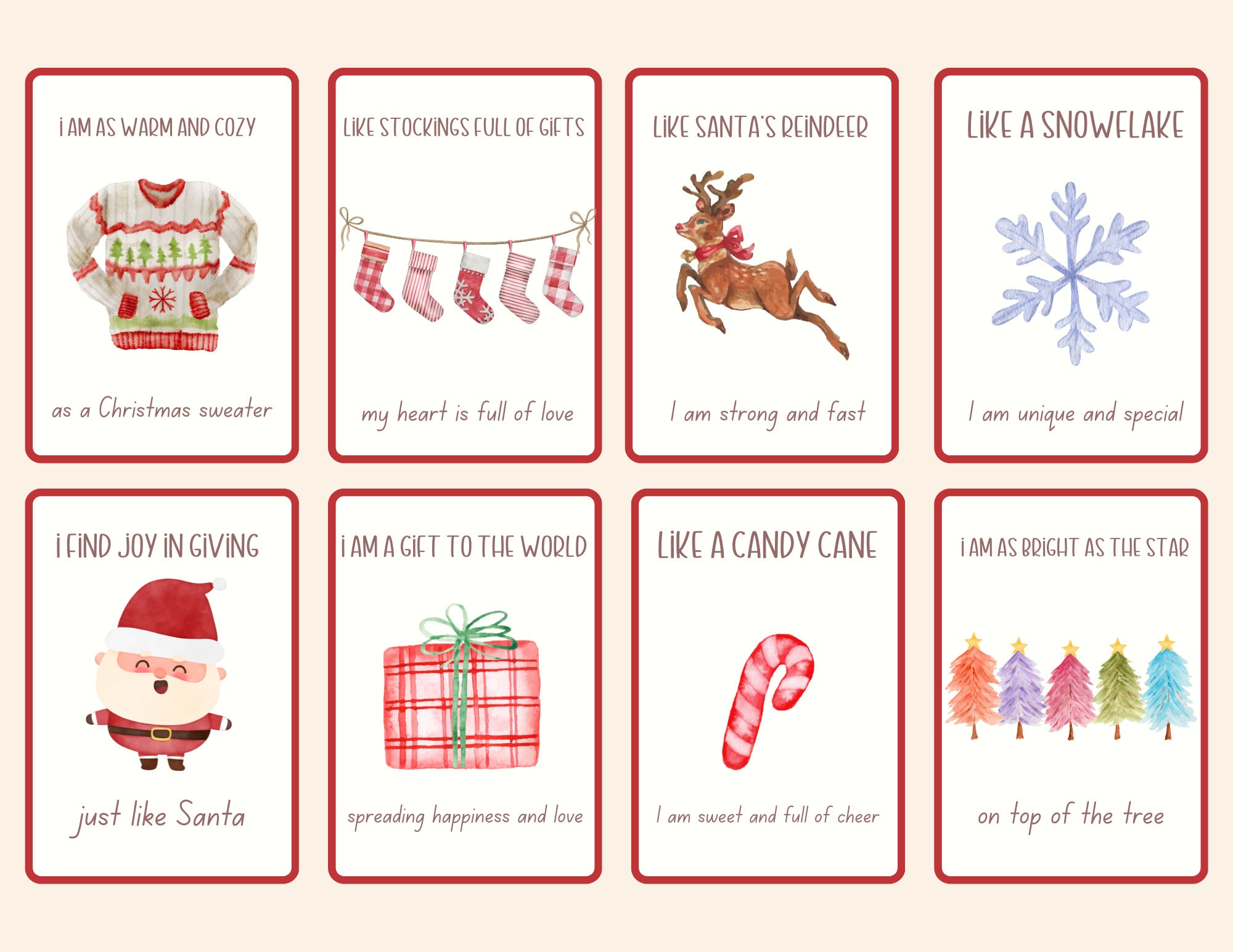 16 Printable Christmas Affirmation Cards for Kids | Positive Holiday ...
