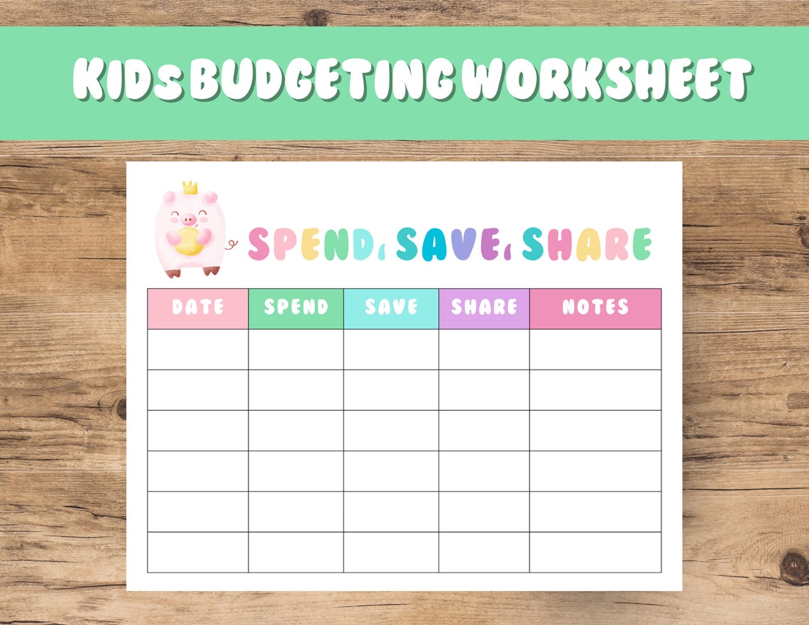Printable Budgeting Worksheet for Kids | Spend, Save, Share | Financial ...