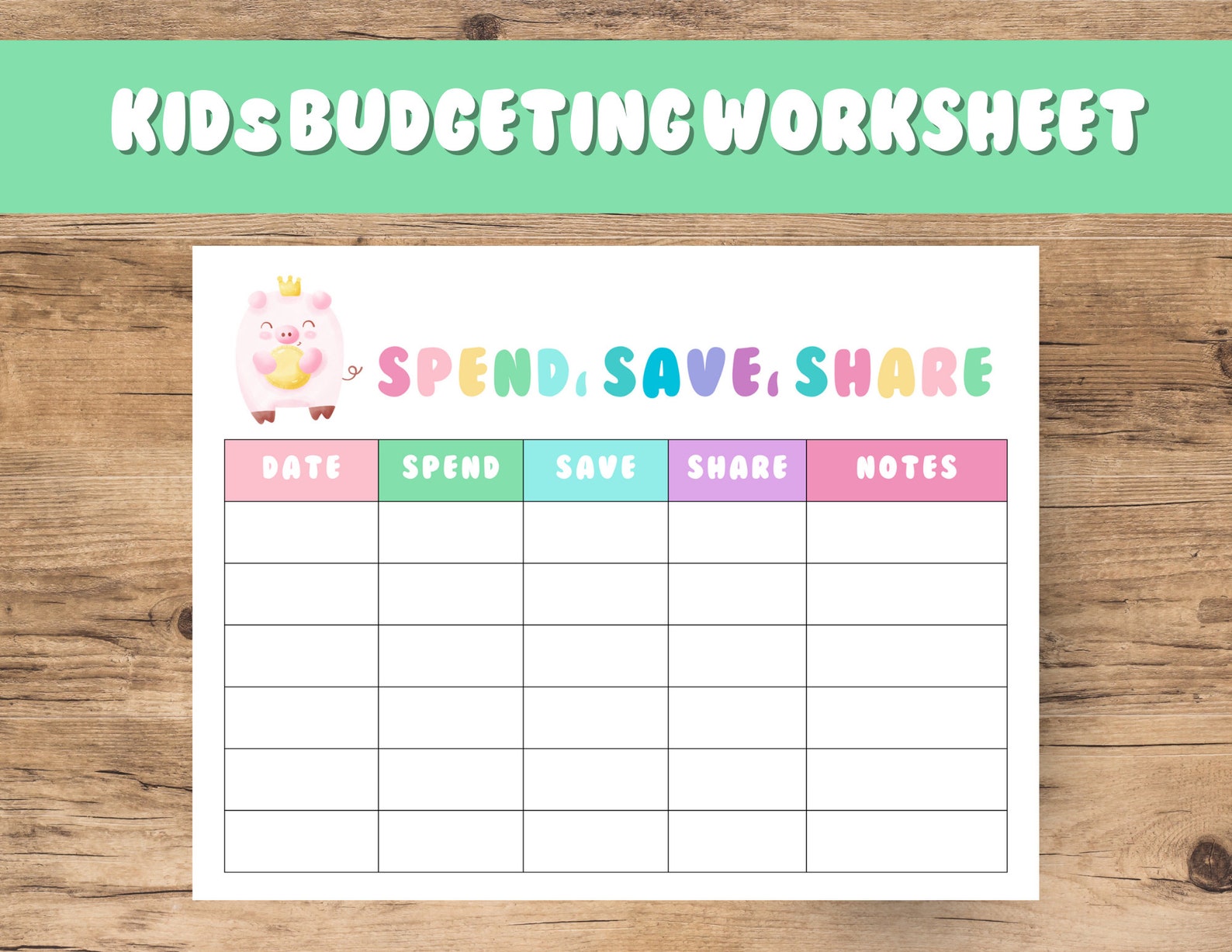 Printable Budgeting Worksheet for Kids | Spend, Save, Share | Financial ...