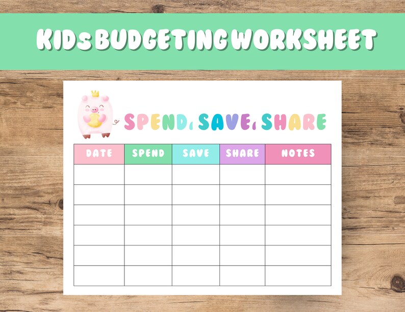 Printable Budgeting Worksheet for Kids | Spend, Save, Share | Financial ...