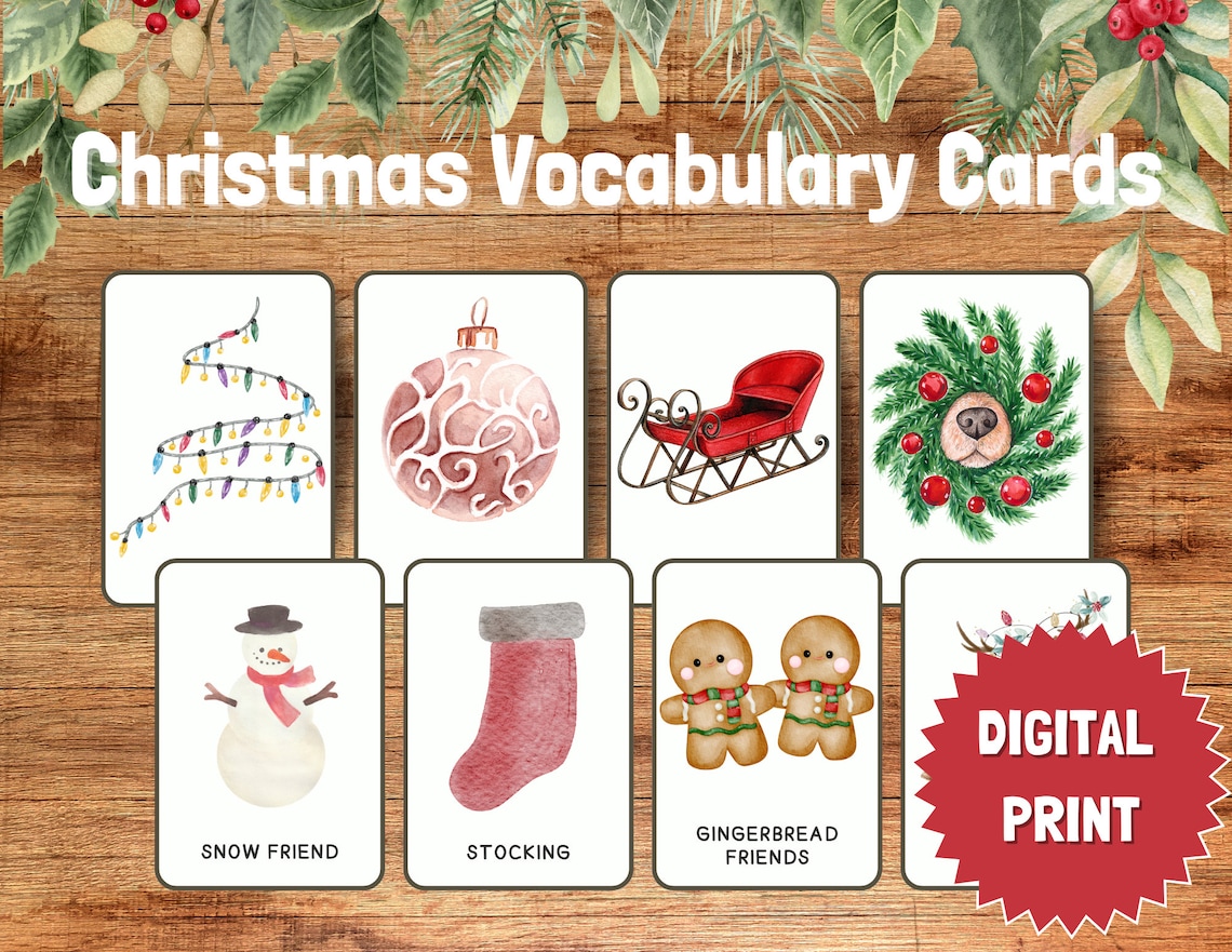 Printable Christmas Vocabulary Cards for Kids - Set of 20 | Fun and ...