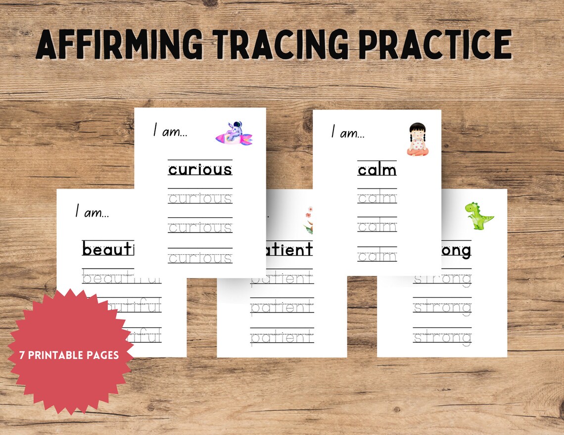Printable Tracing Sheets for Kids | Positive Affirmations | Practice ...