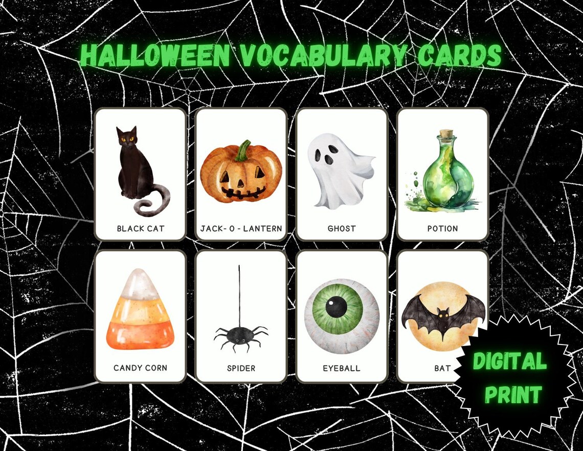 16 Printable Halloween Vocabulary Cards for Kids | Children's Spooky ...