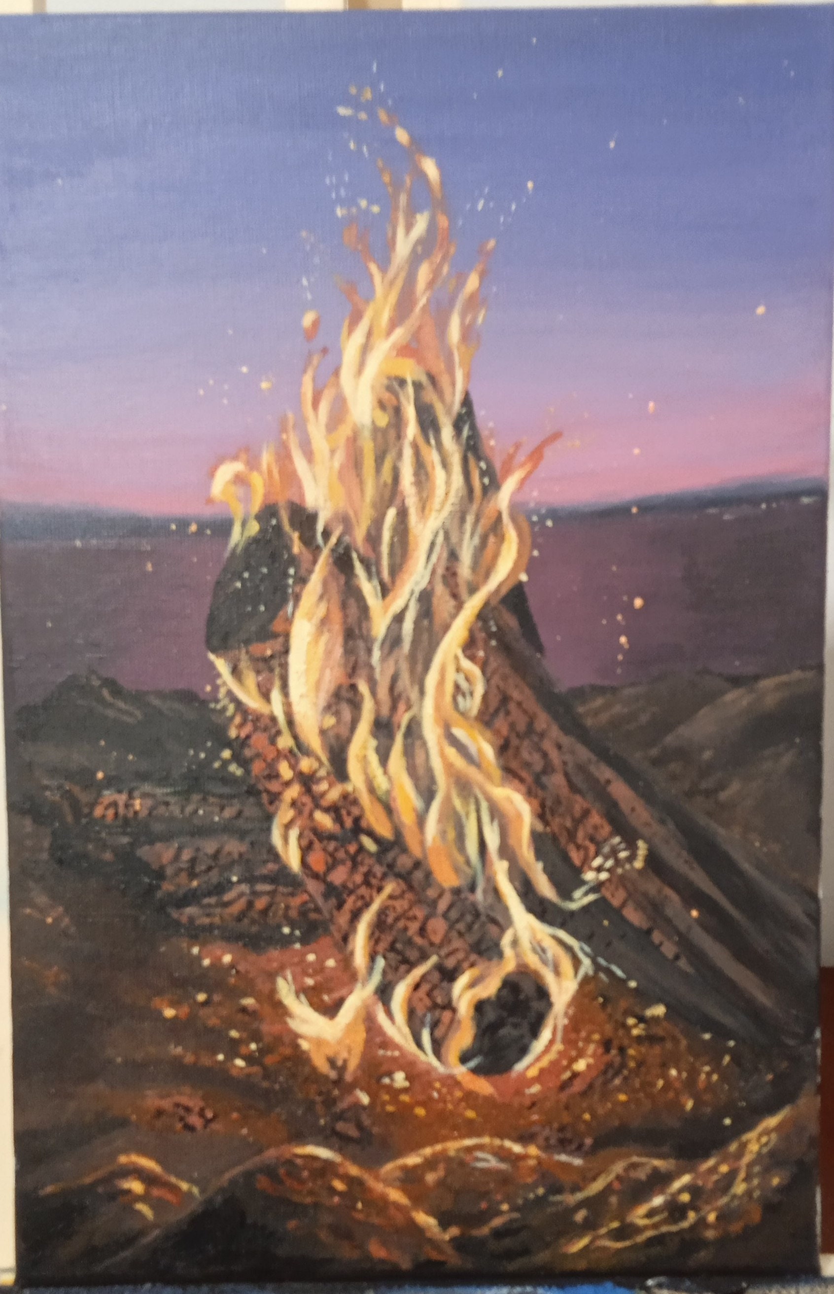 Bonfire Acrylic Painting on Canvas: Realistic Flame Art (30x20 Cm) - Etsy