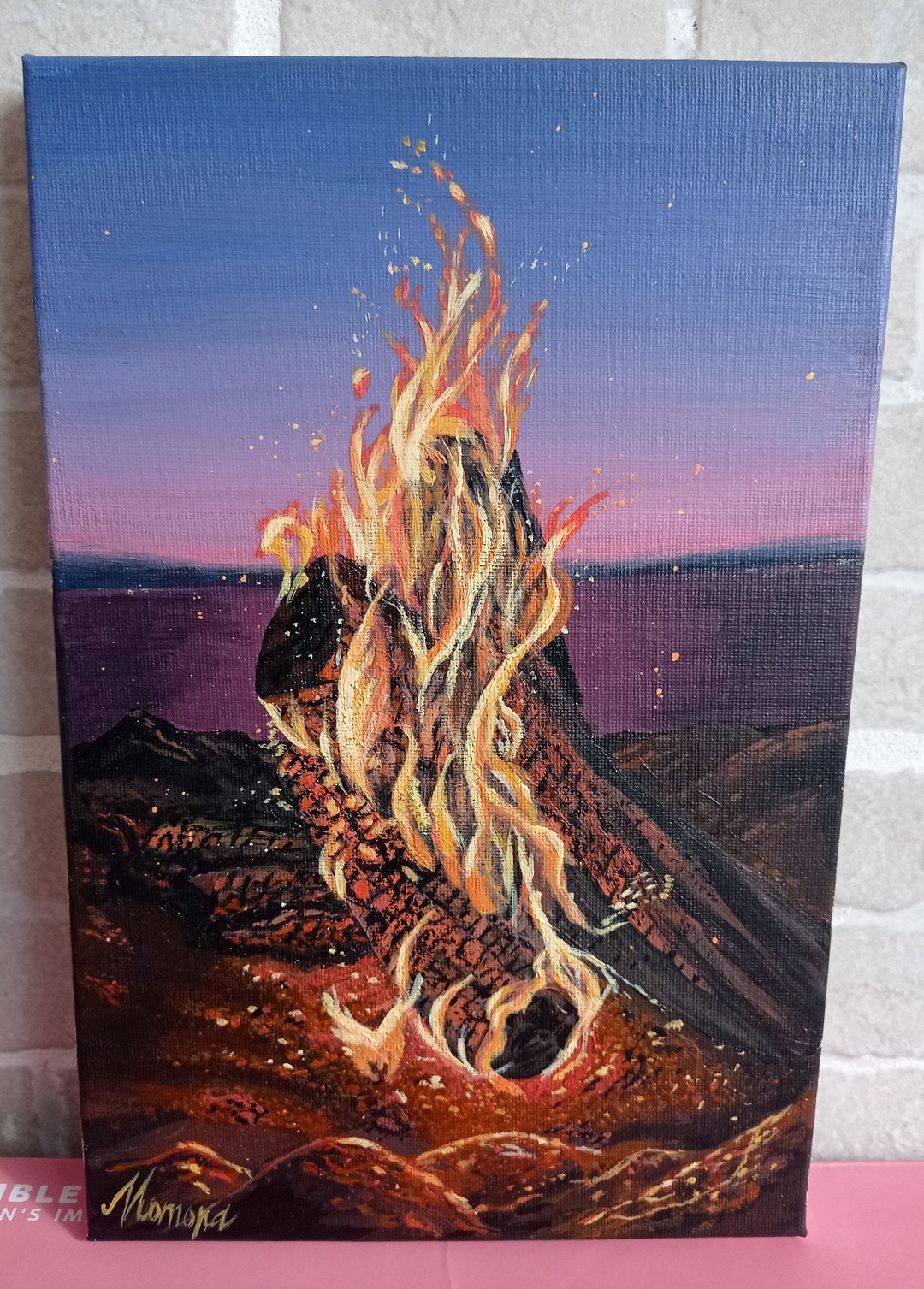 Bonfire Acrylic Painting on Canvas: Realistic Flame Art (30x20 Cm) - Etsy