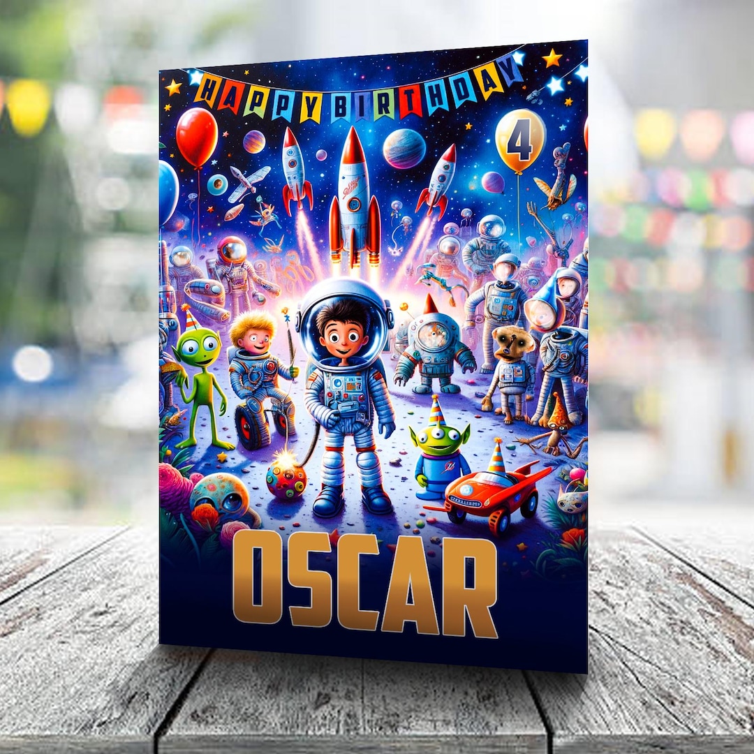 Space Themed Birthday Card - Personalise With Any Name and Age (0010 ...