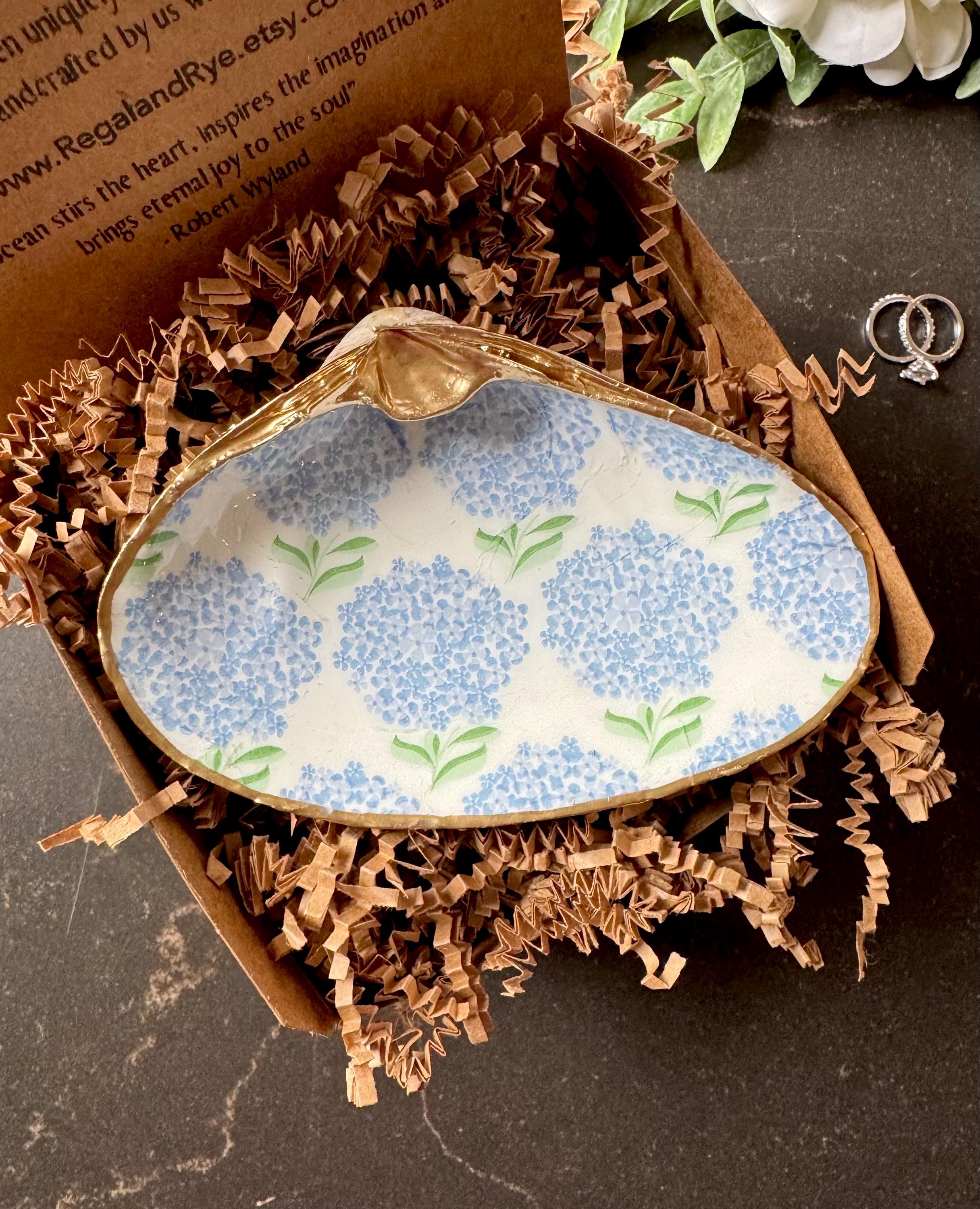 Ready to Ship! Handmade Blue Hydrangea Clam Shell Jewelry Dish: Coastal ...