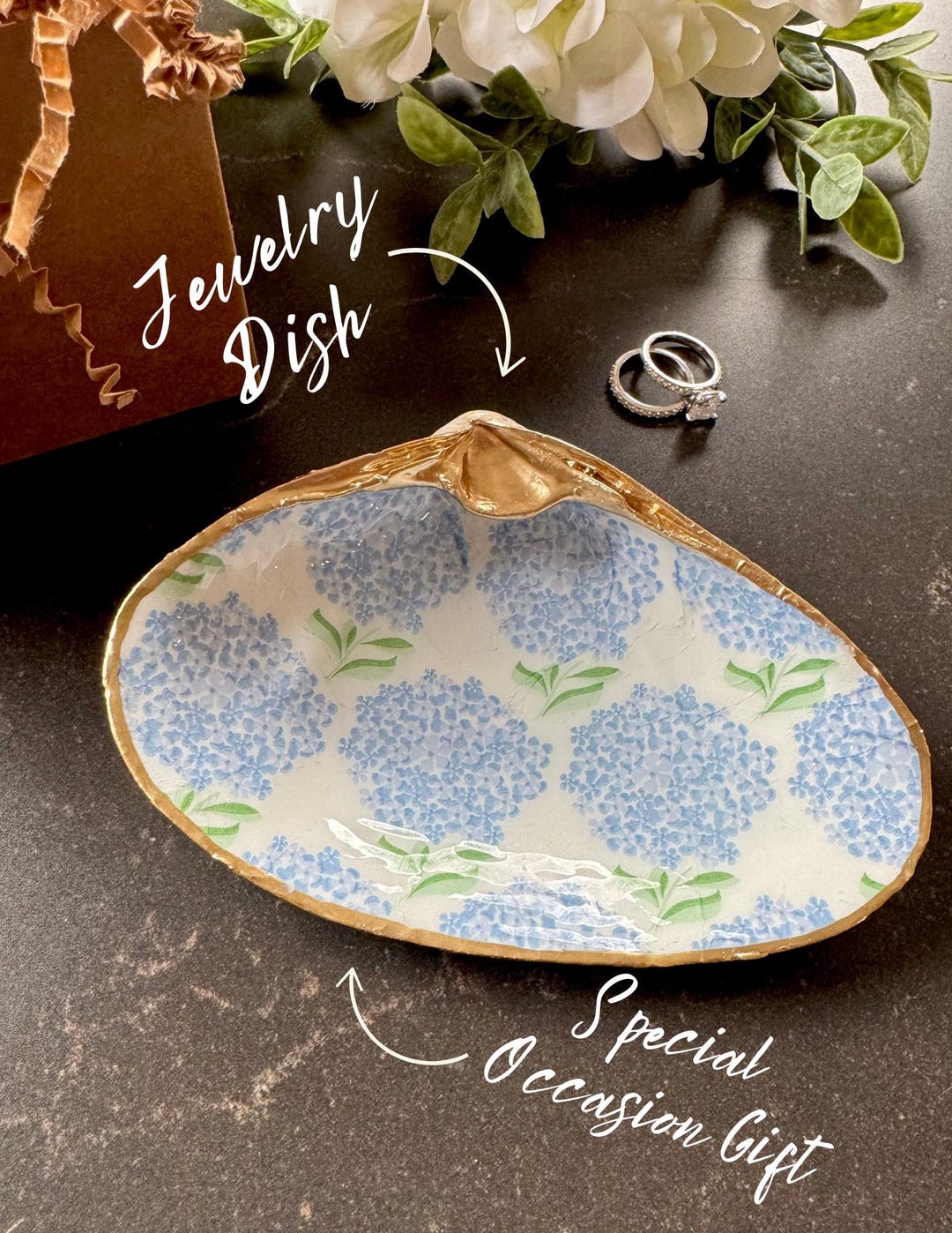 Handmade Blue Hydrangea Clam Shell Jewelry Dish: Coastal Home Decor - Etsy