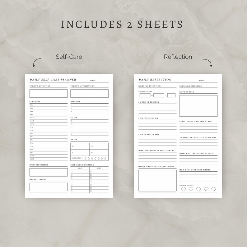 Daily Self Care and Reflection Planner, Daily Self Care and Reflection ...