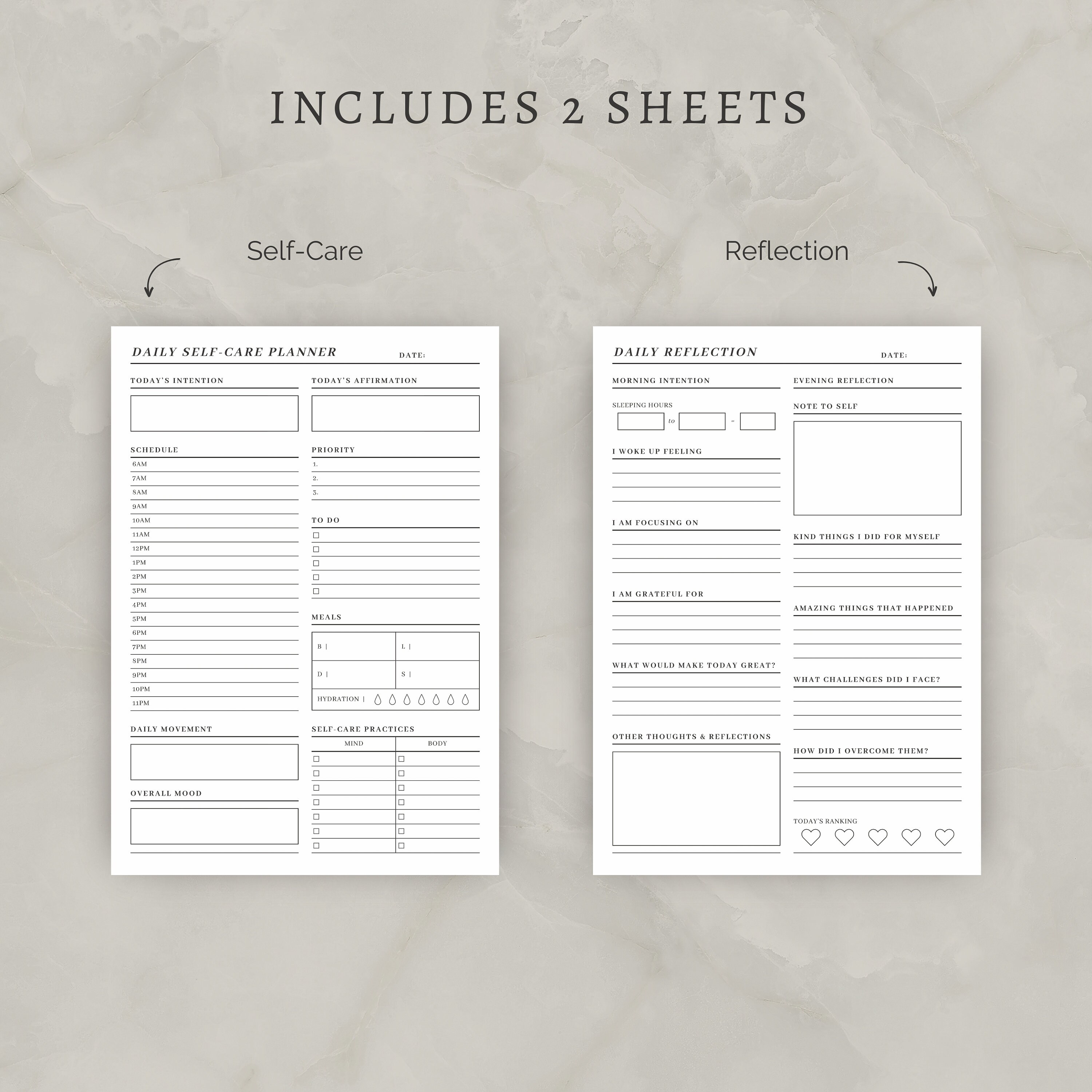 Daily Self Care and Reflection Planner, Daily Self Care and Reflection ...