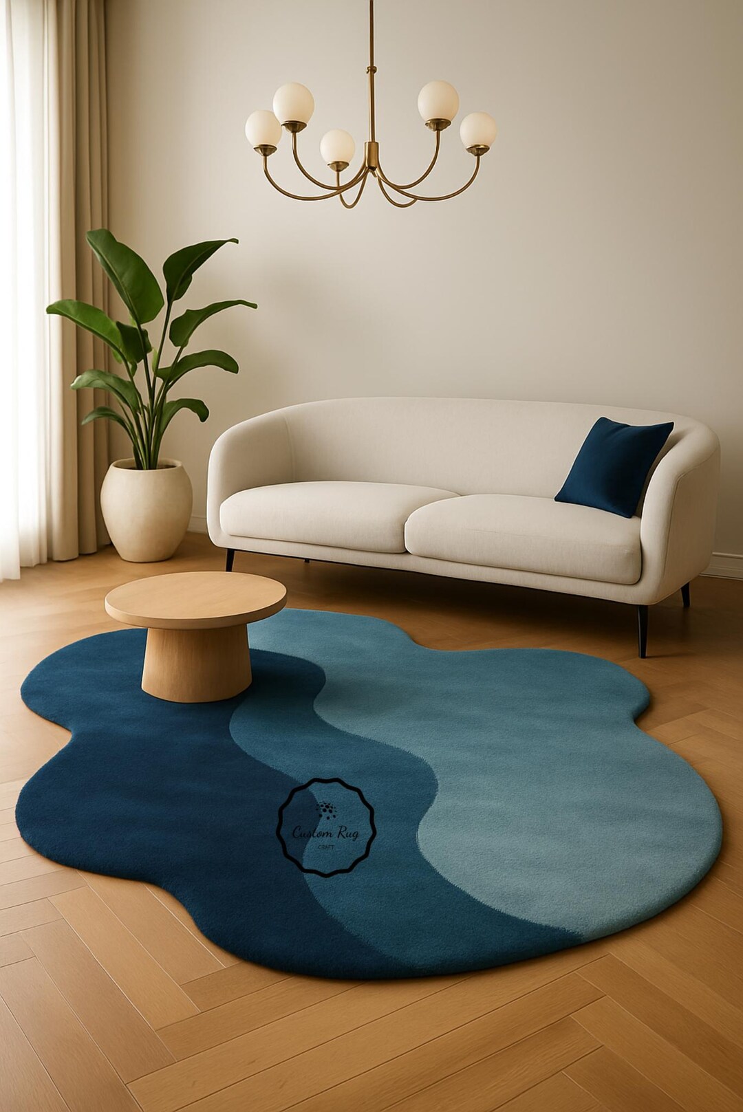 Modern Abstract Blue Area Rug, Organic Shape Custom Rug, Minimalist ...