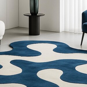 Abstract Organic Shape Area Rug, Handmade Modern Wavy Carpet ...