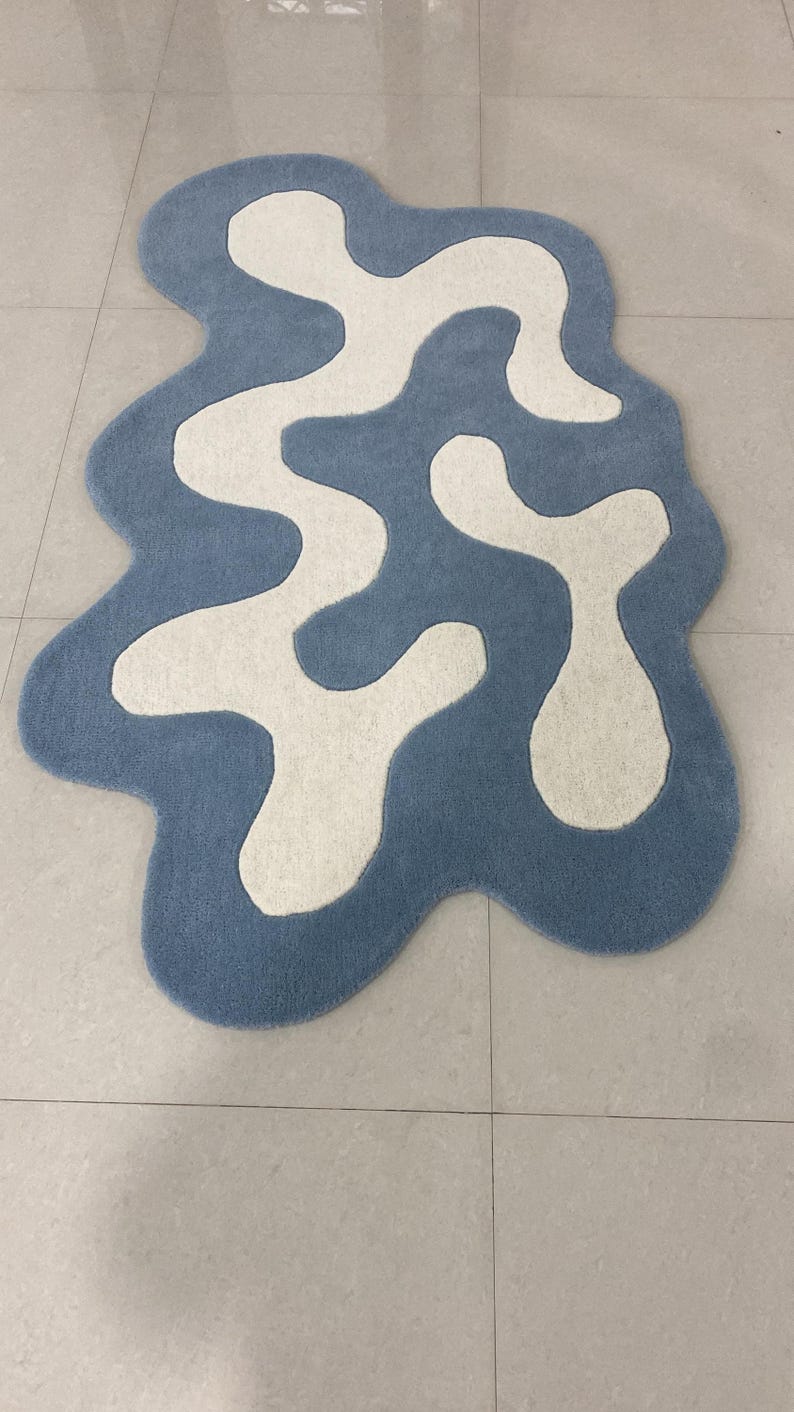 Abstract Organic Shape Area Rug, Handmade Modern Wavy Carpet ...