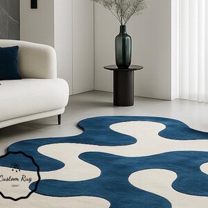 Abstract Organic Shape Area Rug, Handmade Modern Wavy Carpet ...