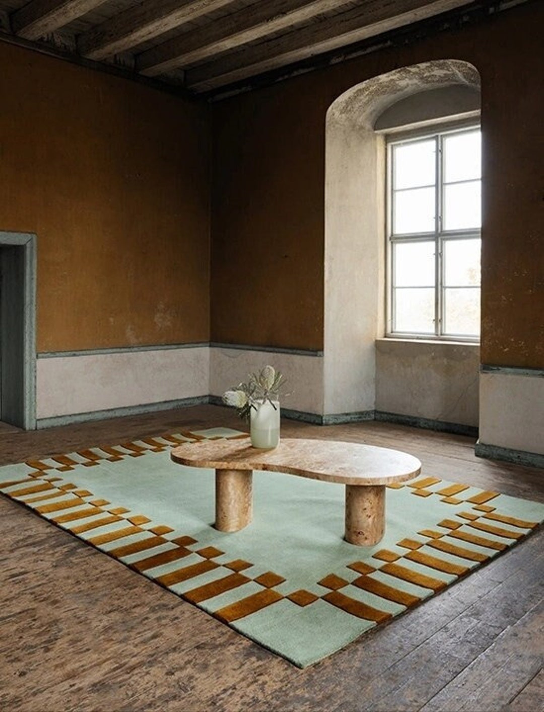 Hand Tufted Teklan Frame Sky/cobalt/camel Woolen Rug 8x10 9x12 10x14 ...