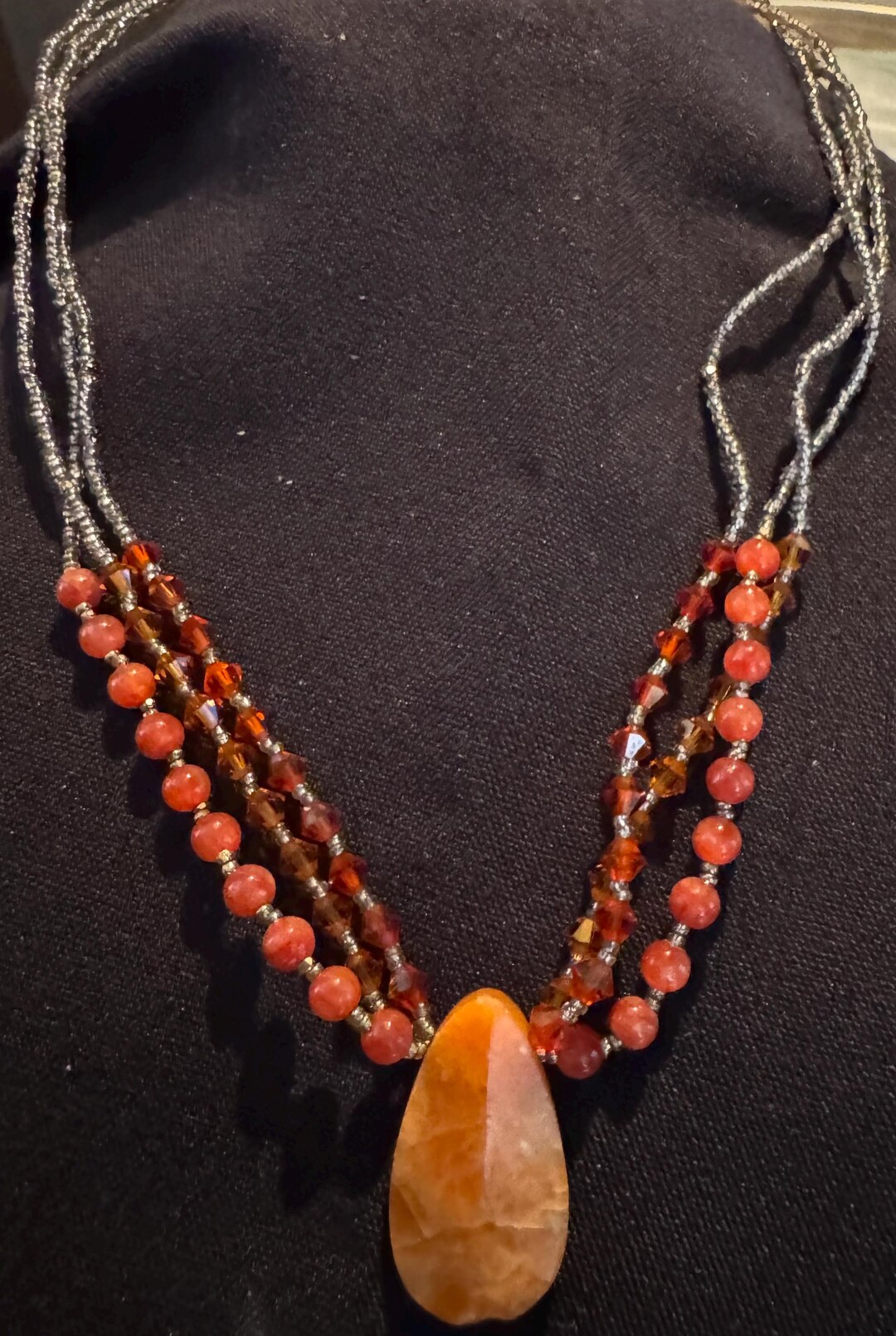 Vintage Rachel Rhinehardt Orange Stone and Beaded Necklace. - Etsy